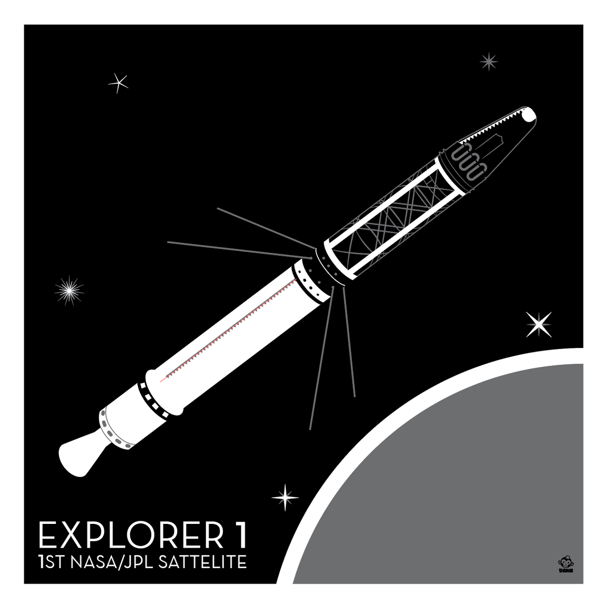 Explorer 1 Satellite - 10x10 Giclee Print – Monkey Minion