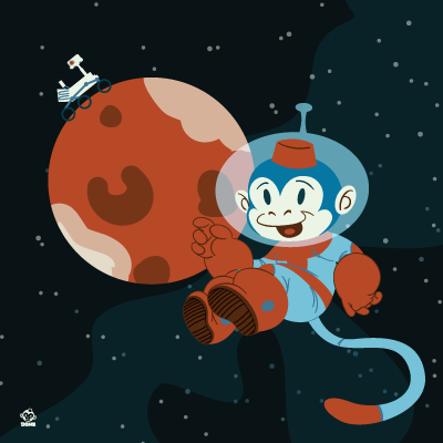 Space Monkey & Mars 8X8 Art Print – Monkey Minion