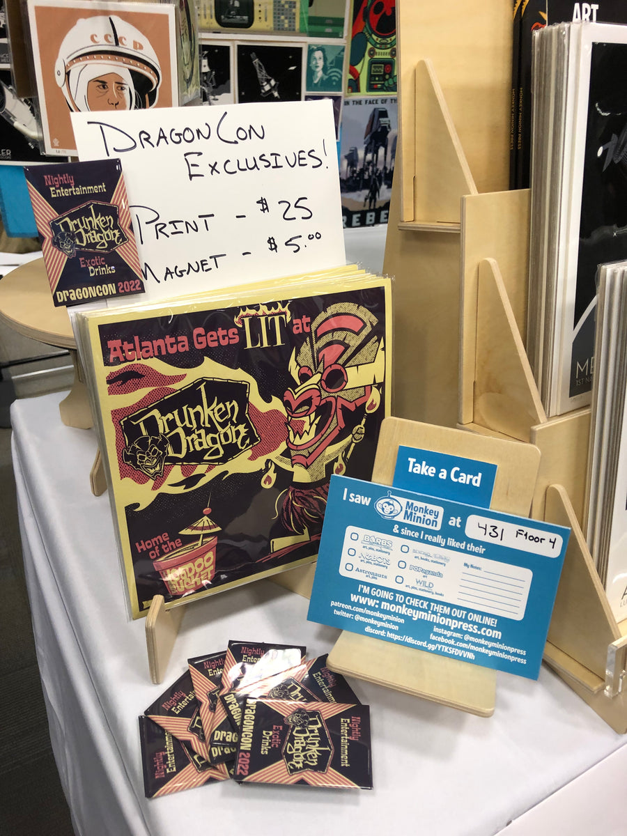 Drunken Dragon Tiki Bar 8x8 Limited Edition Art Print – Monkey Minion